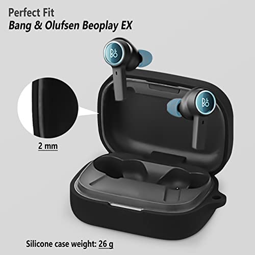 Geiomoo Silicone Case Compatible with Bang Olufsen Beoplay EX, Protective Cover with Carabiner (Black)