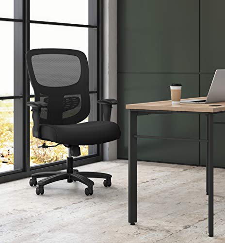 HON Sadie Big and Tall Office Chair Mesh Back Ergonomic Computer Desk Chair Heavy Duty 400 lb Max - Adjustable Arms, Lumbar Support, Comfortable Seat Cushion, 360 Swivel Rolling Wheels - Black