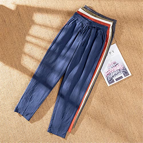 Andongnywell Womens Casual Cotton Linen Straight Leg Pants Loose Drawstring Elastic Waist Harem Pant with Pockets (Gray,Large)