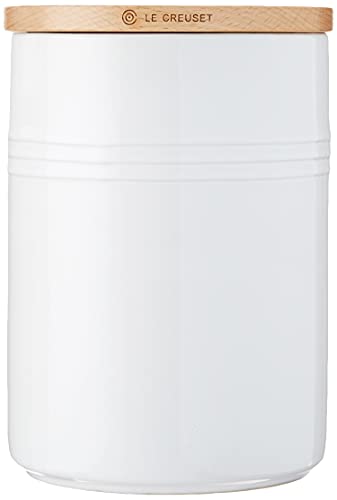 Le Creuset Stoneware Canister with Wood Lid, 2.5 qt. (5.5" diameter), White