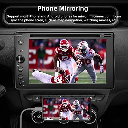 Double Din Car Stereo with CD/DVD Player Apple Carplay & Android Auto, 7 Inch Car Radio with Bluetooth and Backup Camera, Touch Screen, Mirror Link, Steering Wheel Control, USB/TF/AUX Input, AM/FM