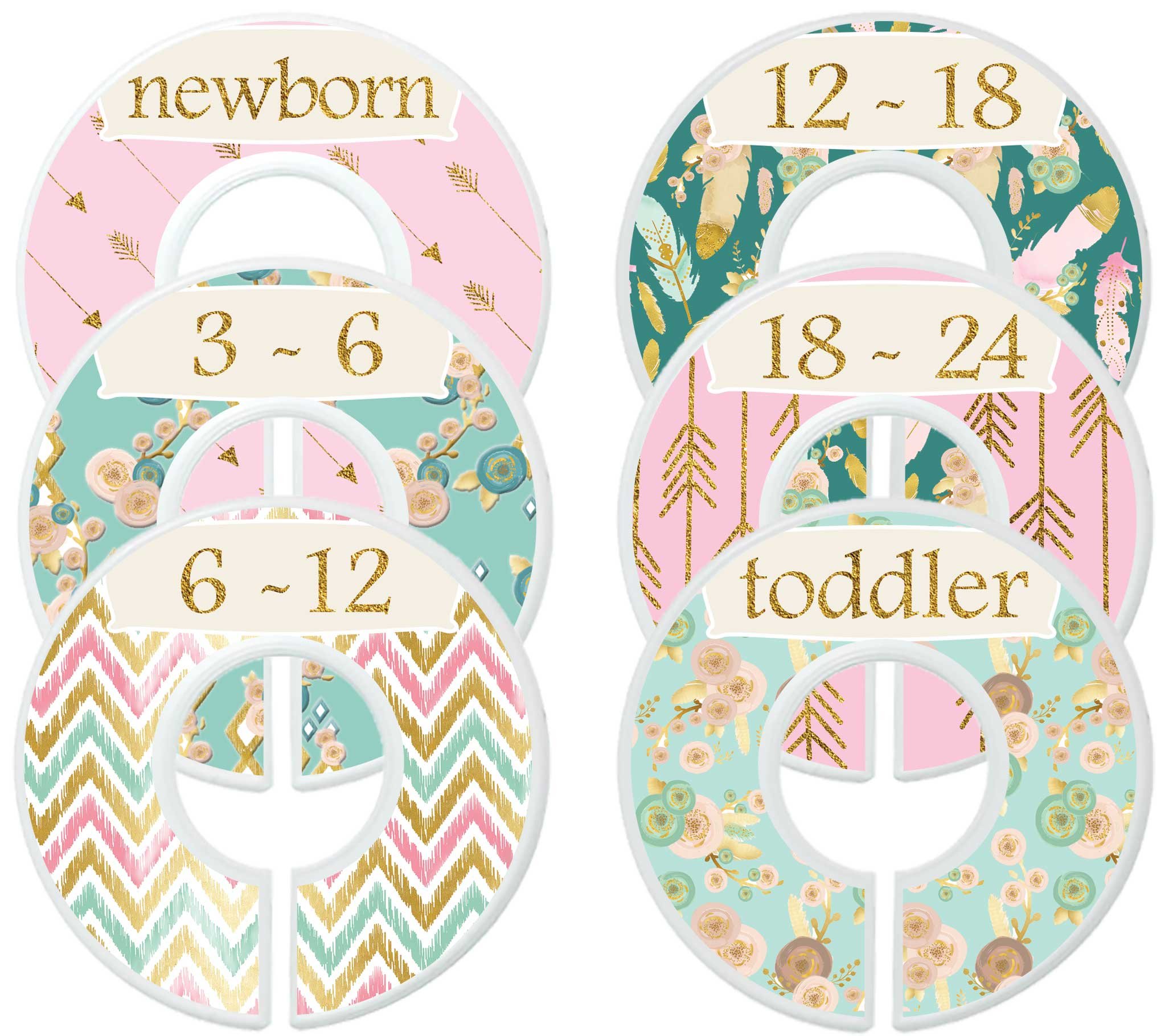 Mumsy Goose Nursery Closet Dividers, Closet Organizers, Baby Girl Clothes Dividers Pink Gold
