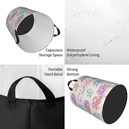 Hedgehog Polkadot Laundry Basket Protable Circular Laundry Hamper Storage Bin Organizer With Handles For Bathroom,Bedroom Clothes