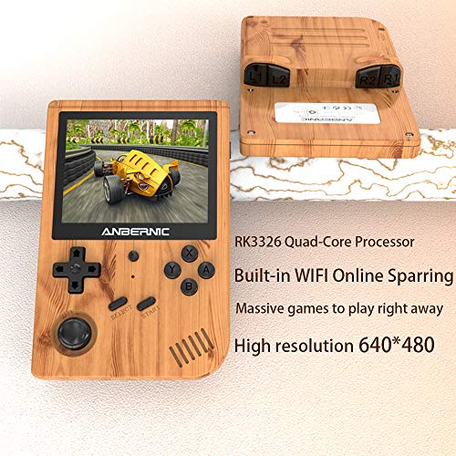 HAIHUANG RG351V Handheld Game Console , Plug & Play Video Games Supports Double TF Extend 256GB , Portable Game Console 3.5 Inch IPS Screen 2521 Games (Wood), LE