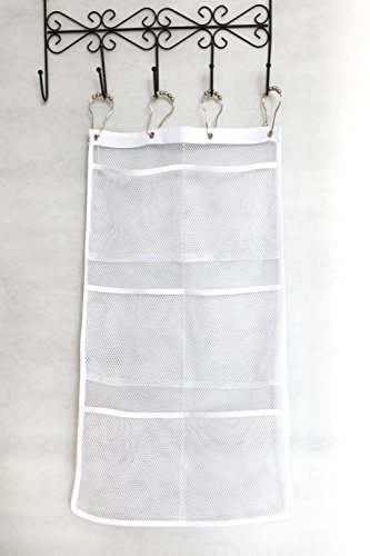 Mayin Quick Dry Hanging Caddy and Bath Organizer with 6-Pocket, Hang on Shower Curtain, Shower Organizer, Mesh Shower Caddy, Bathroom Accessories, Save Space in Small Bathroom Tub with 4 Rings