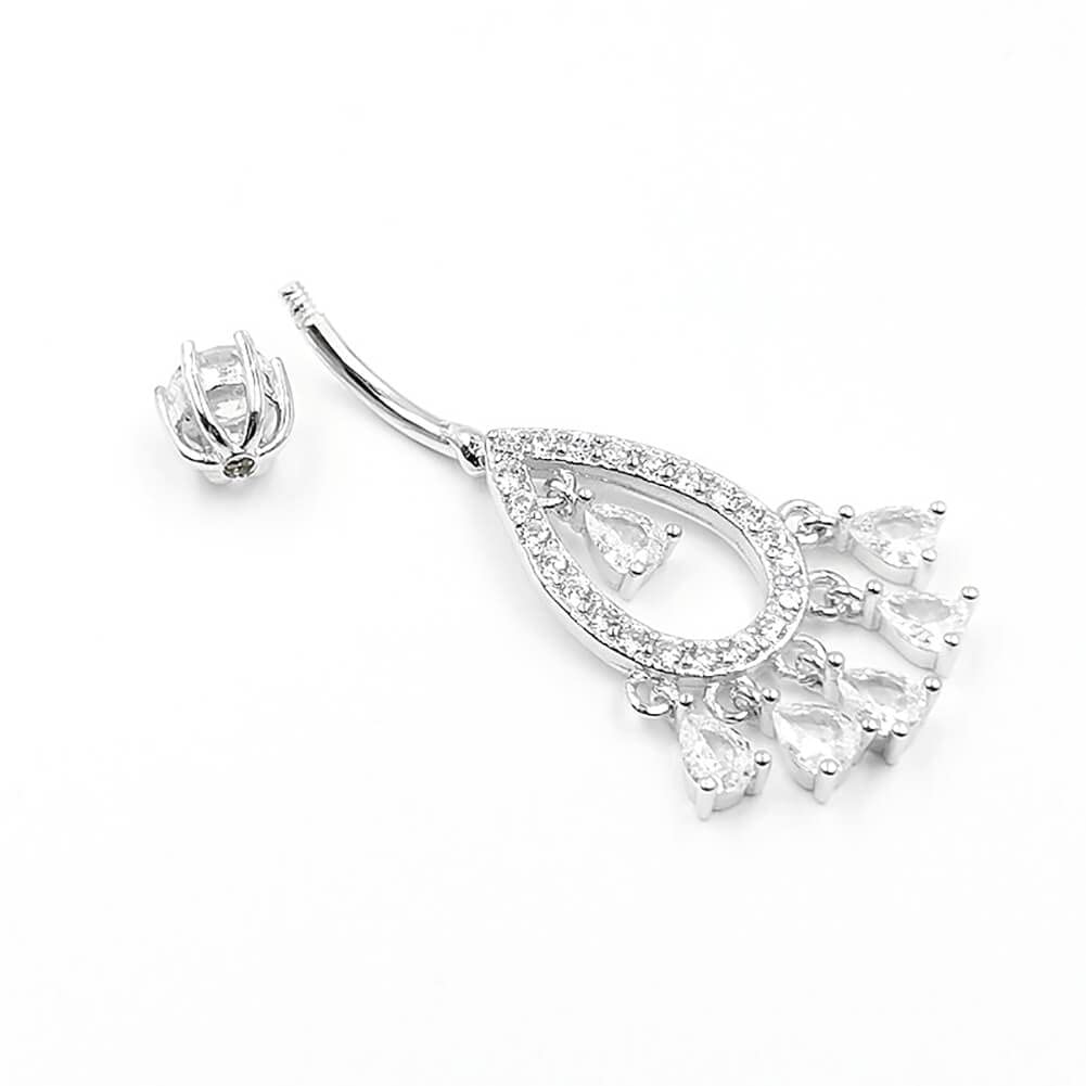 Arardo Sterling Silver Belly Button Rings, Real 925 Sterling Silver, Flower CZ Belly Piercing, 14G Sterling Silver Navel Piercing Rings, Dangle Big Teardrop, 10mm, SS25-1