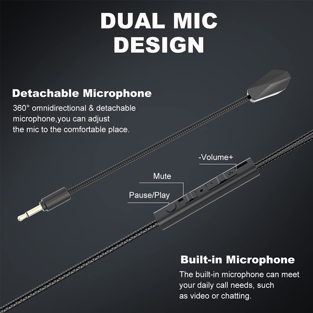BENGOO G16 Gaming Earbuds, in-Ear Gaming Headset, Gaming Earphones with Dual Microphone, Mic Mute and Volume Control, Wired Earbuds for PC Mobile PS4 5 Xbox Nintendo Switch PlayStation,3.5MM Jack