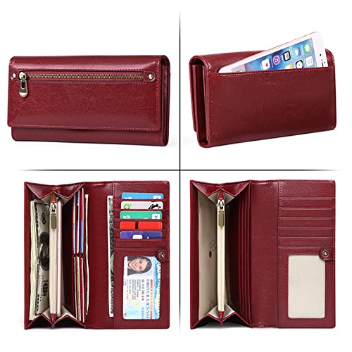 KELEEL Women Wallet Leather Clutch Bifold RFID Blocking Large Capacity Slim Ladies Purse Card Holder Organizer (Gloss Red)