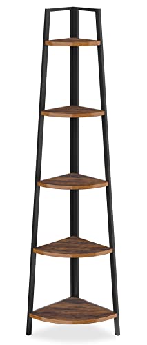 Oapety 5-Tier Ladder Corner Shelf, Display Rack Multipurpose Bookshelf and Plant Stand for Living Room(Brown)