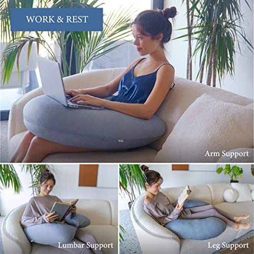 PharMeDoc Crescent Cooling Pregnancy Pillows - Body Pillow for Adults - Side Sleeper β Maternity and Nursing Pillow Breast Feeding - Pregnancy Must Haves - Dark Grey Cooling Cover