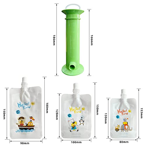 Fruit Puree Filler,Portable Fruit Squeeze Puree Filler Fruit Juice Food Maker with 9pcs Reusable Pure Color Pouches for Kids (Green)