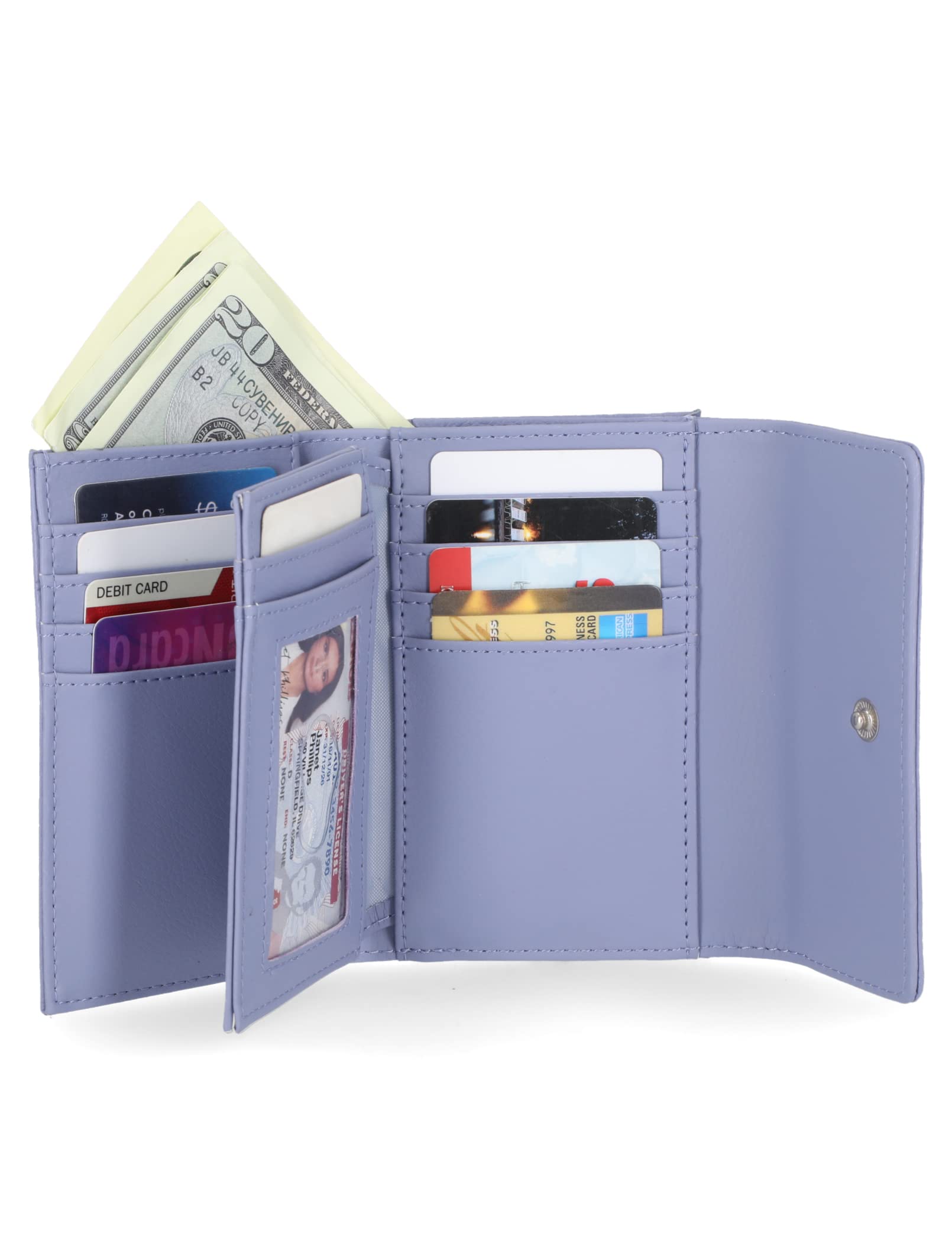 Mundi Rio Womens Leather Trifold Indexer Wallet Clutch Purse, Lilac