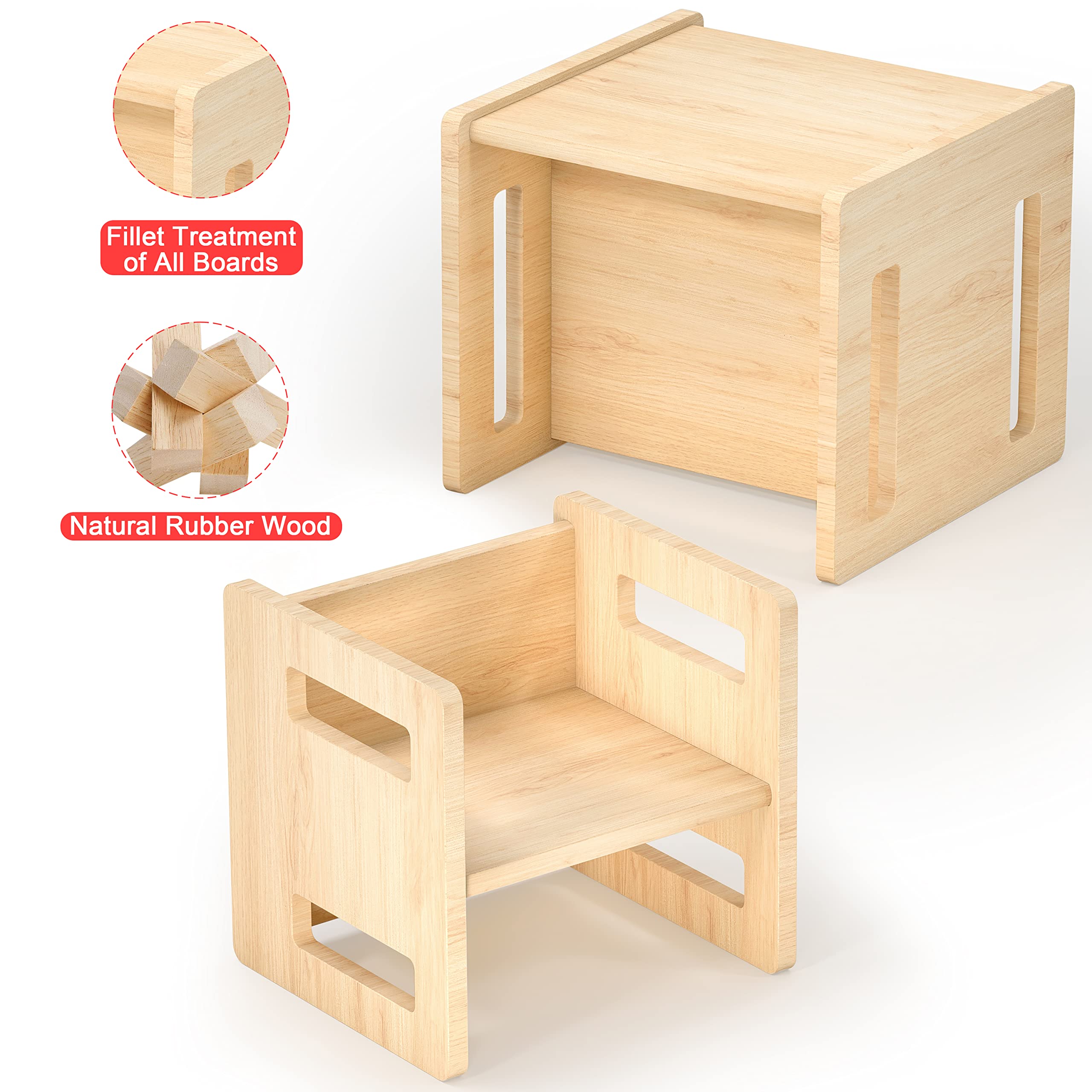 iyrany Montessori Weaning Table and Chair, Kids Table and Chair Set, Solid Wooded Toddler Table, Cube Chairs for Toddlers - Real Hardwood