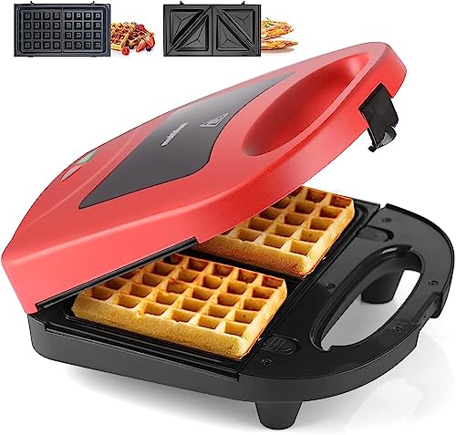 Sandwich Maker, Waffle Maker, multifun 2-in-1 Removable Non-Stick Plates,Food Grade Premium Stainless Steel, LED Indicator Lights,Cool Touch Handle, Suitable for Breakfast, Lunch, Snacks, 750W