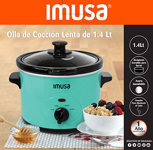 IMUSA USA GAU-80113T 1.5 Quart Teal Slow Cooker with Glass Lid