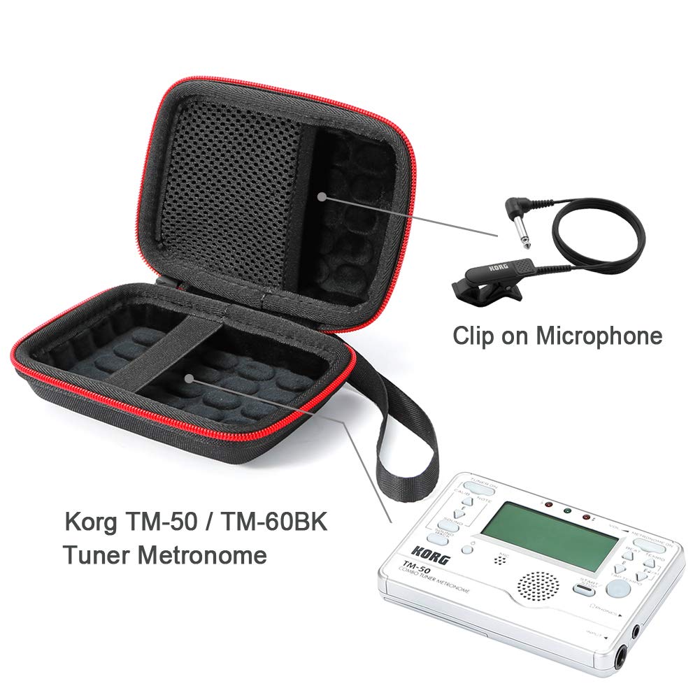 Hard travel case for Korg TM-50 / TM-60BK Tuner Metronome and Clip on Microphone, Protective Carrying Storage Bag - Black (Black Lining)