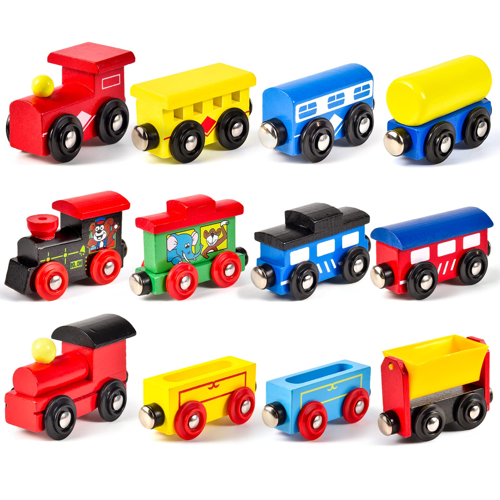Atoylink 12 Pcs Wooden Vehicle