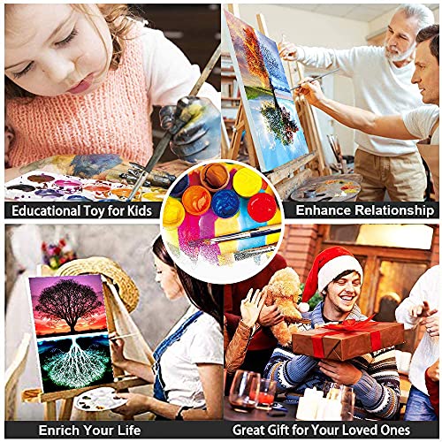 Fycert (4 Pack) DIY Paint by Numbers Kits,Canvas Oil Painting Set for Adults Beginner,16" L x 12" W Drawing Paintwork with Paintbrushes,Acrylic Pigment - Tree & Moon,Version 1
