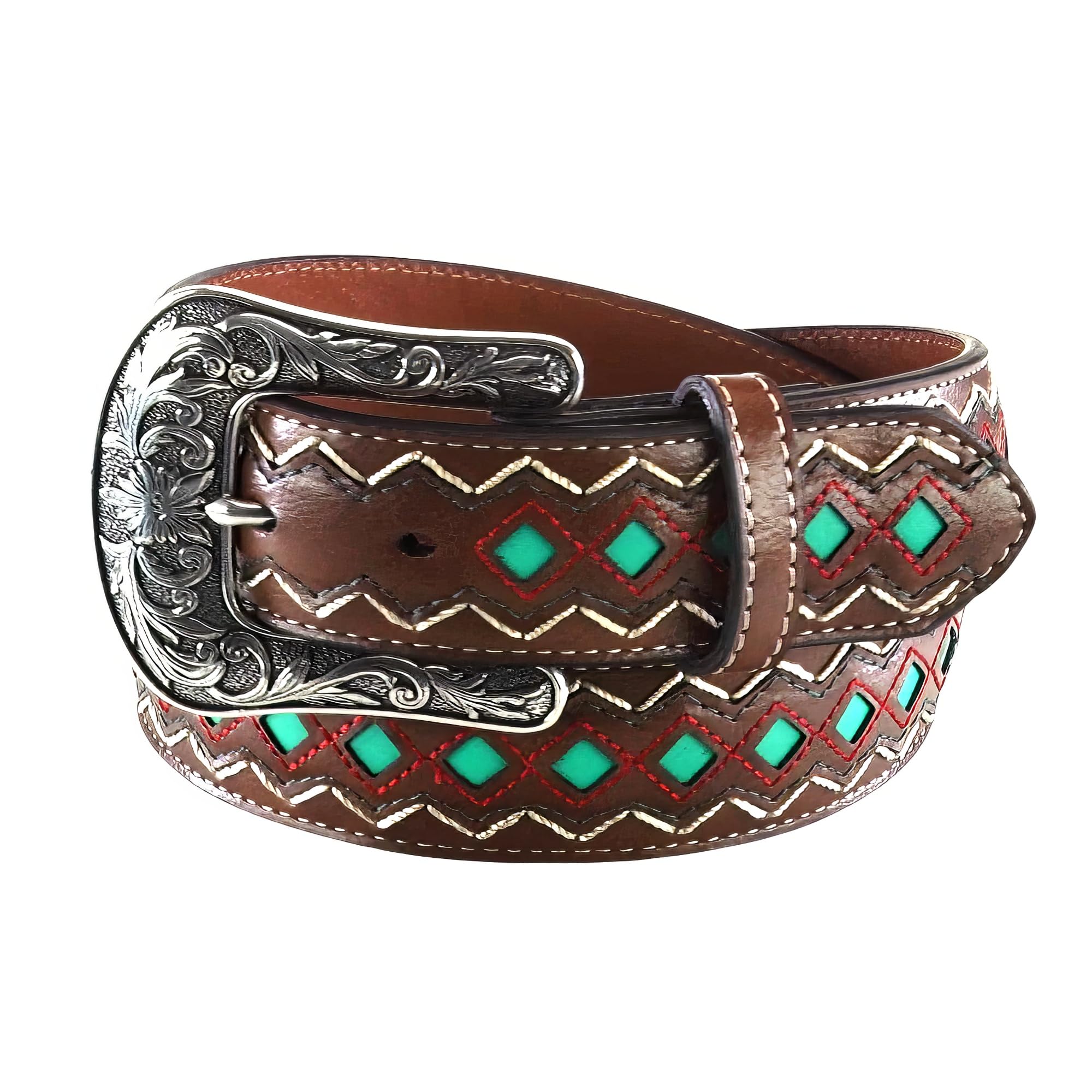 Ariat Women's Blue Diamond Inlay Center Belt, Brown, Medium
