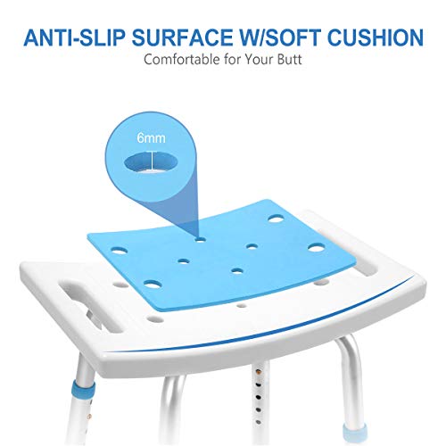 Health Line Massage Products Shower Stool 350lbs Bath Seat Chair, Tool-Free Assembly Height Adjustable Bath Bench with Padded Seat for Seniors, Elderly, Disabled, Handicap and Injured