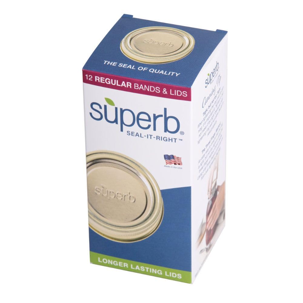 Superb Regular Mouth Mason Jar Canning Lids with Bands/Jar Rings โ Made in the USA - 24 Lids and Bands
