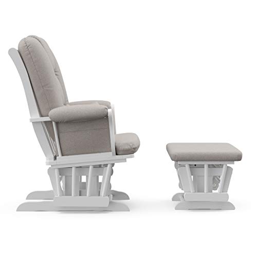 Storkcraft Tuscany Custom Glider and Ottoman with Free Lumbar Pillow (White/Taupe Swirl) - Cleanable Upholstered Comfort Rocking Nursery Chair with Ottoman