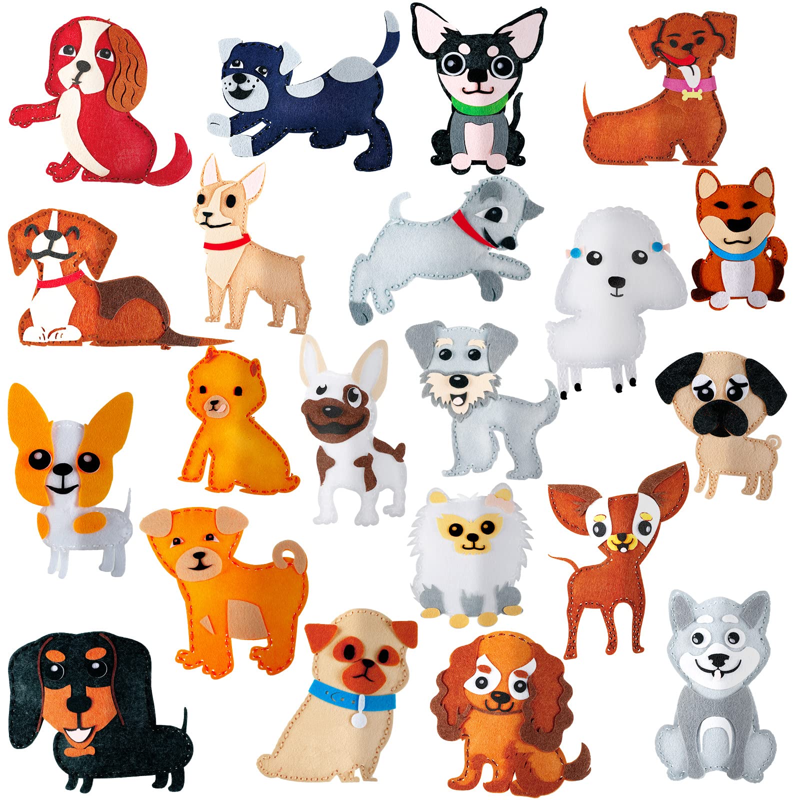 Harrycle 21 Pieces Puppy Dog Sewing Craft Kit Felt Dog Stuffed Animal Sewing Set Kids DIY Crafting and Sewing Kit Animal Art Craft Kit Felt Plush Animal Sewing Set for Girls Boys Educational Beginner