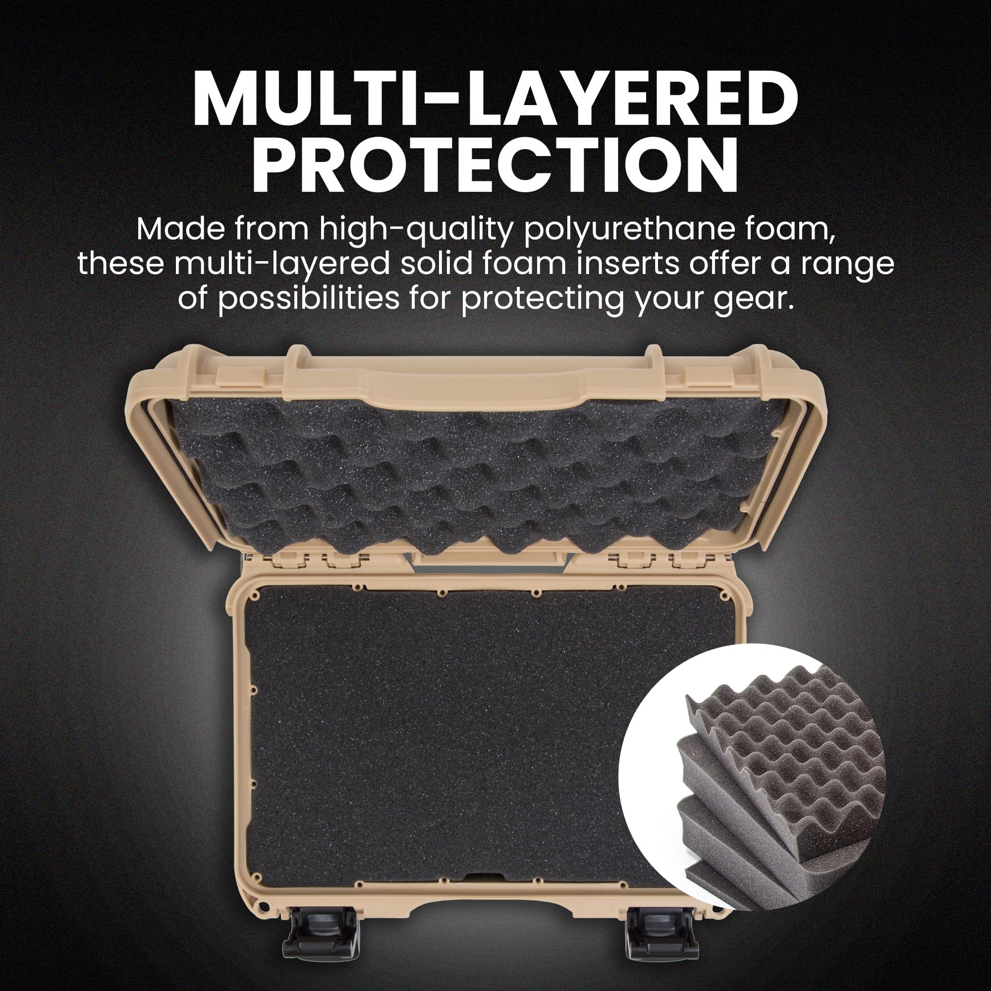 NANUK 909 Hard Case with Customizable Cubed Foam, IP67 Waterproof & Crushproof, Rugged Construction for Ultimate Protection, Made in North America – Tan (12.6” x 9” x 4.4”)