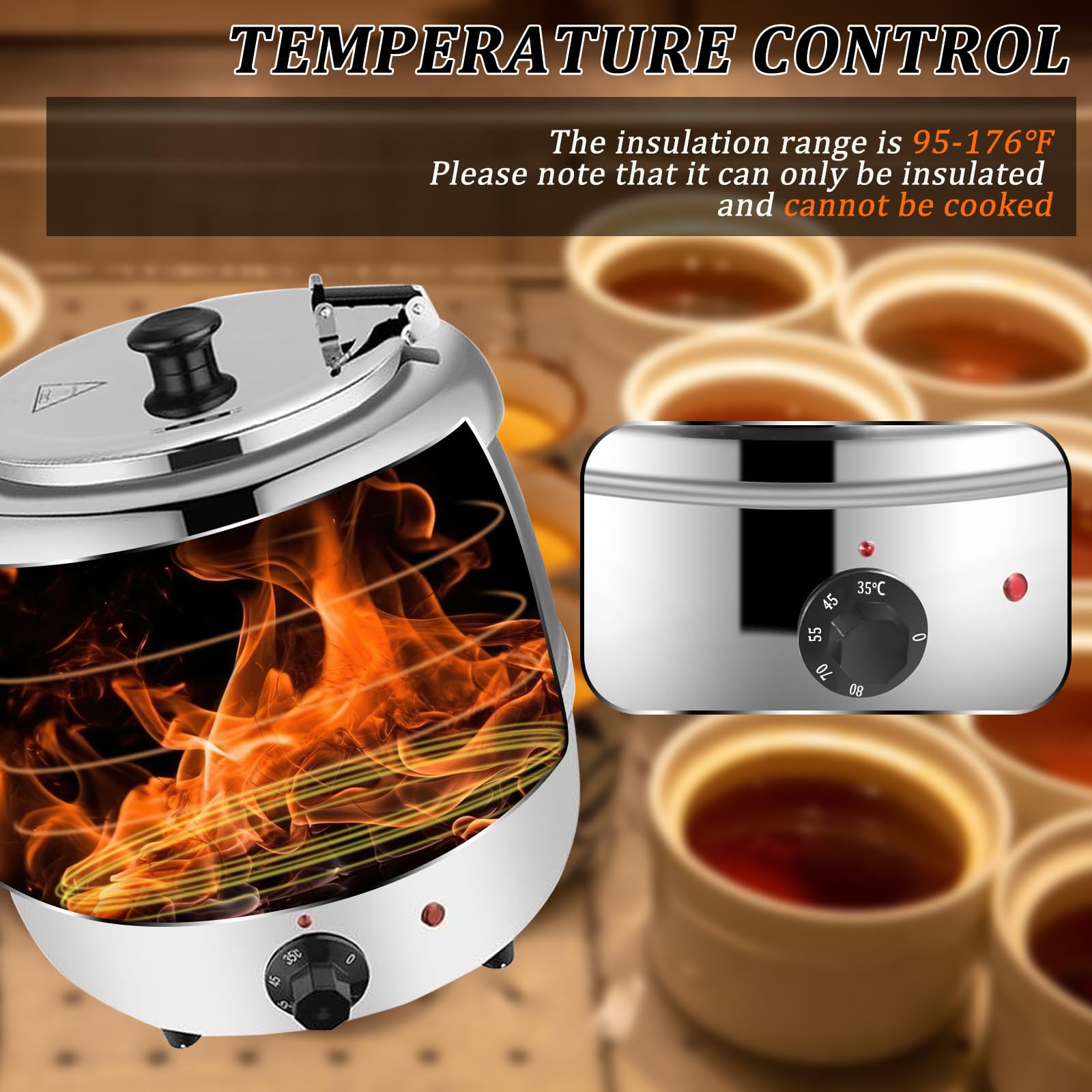 Commercial Soup Kettle Warmer, Stainless Steel 11 Qt Countertop Food Kettle Warmer