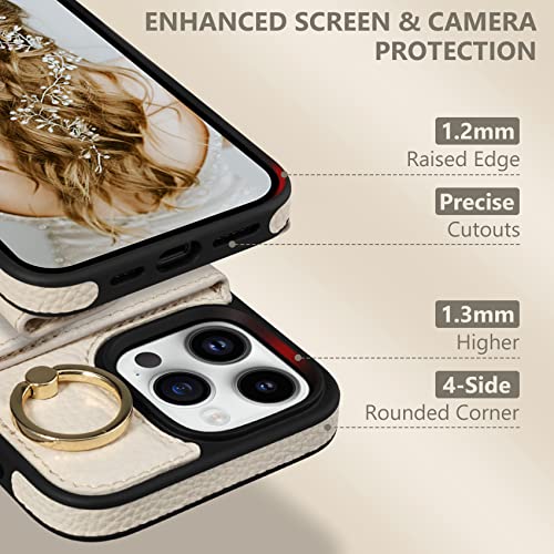 Keallce Case for iPhone 13 Pro Max 6.7'' 2021, Flip Wallet Case with Card Slots, Ring Stand Holder Kickstand, Folio Leather Protective Phone Cover for Women Compatible with iPhone 13 Pro Max 5G, Beige