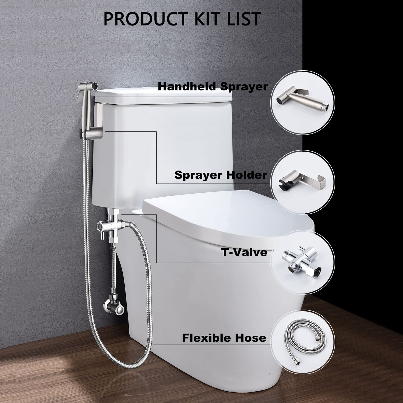 BlitzBite Handheld Bidet Sprayer,Toilet or Wall Mounted leaking Hose, Multi-function Shower 304 Stainless Steel Material with Bidet Hose Feminine Wash, for Baby Pets Wash, Silver