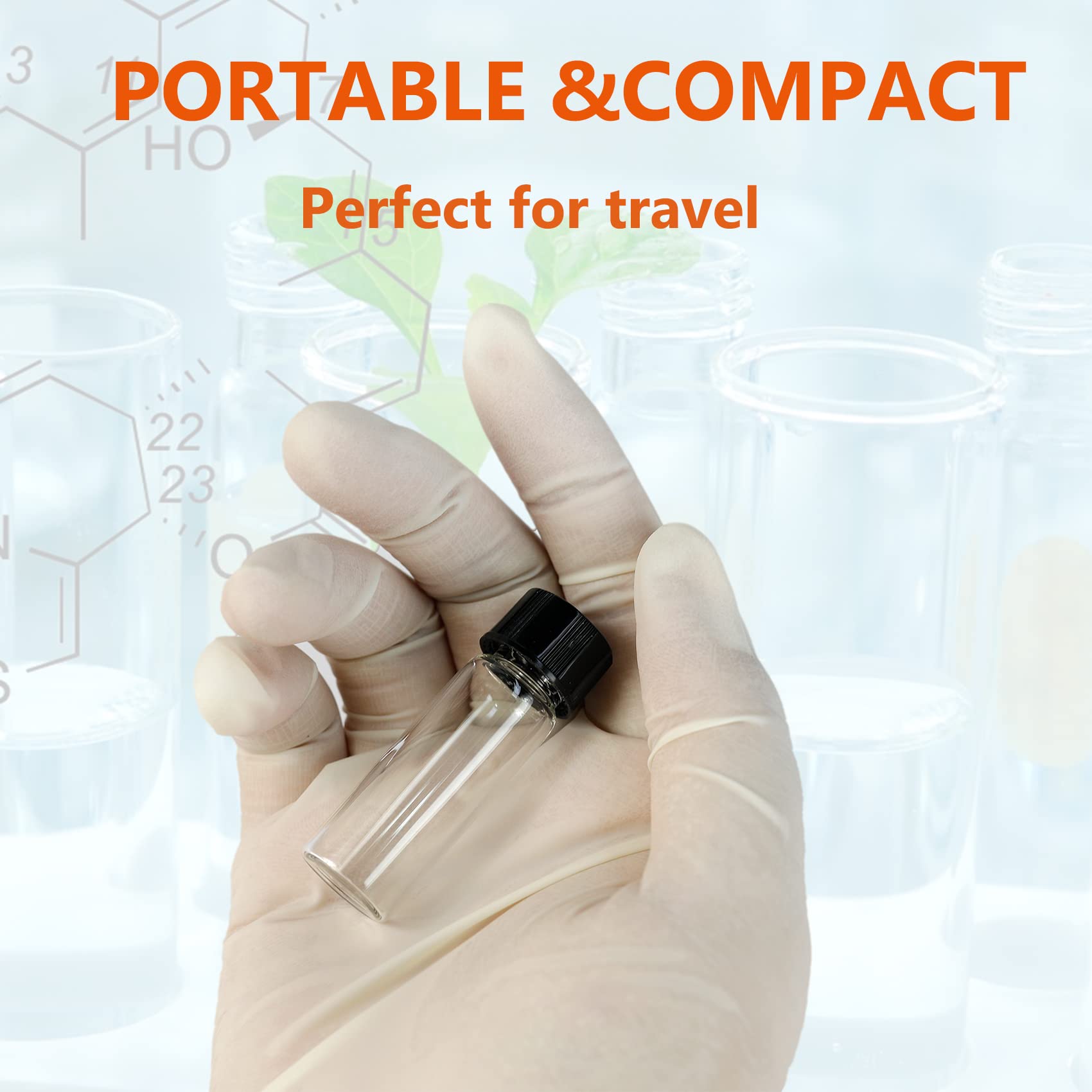 PEKYBIO 20 PCS 4 ML (1 dram) Clear Small Liquid Sample Glass Vials with Screw Caps, 15 mm Diameter x 45 mm Length Leak-Proof Vial, 13-425 Black Screw Cap with PE Liners