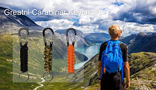 Keychain Carabiner with Key Ring - GREATRIL Paracord Key Chain Hanger Heavy Duty Clips for Outdoor Men/Women (Orange)