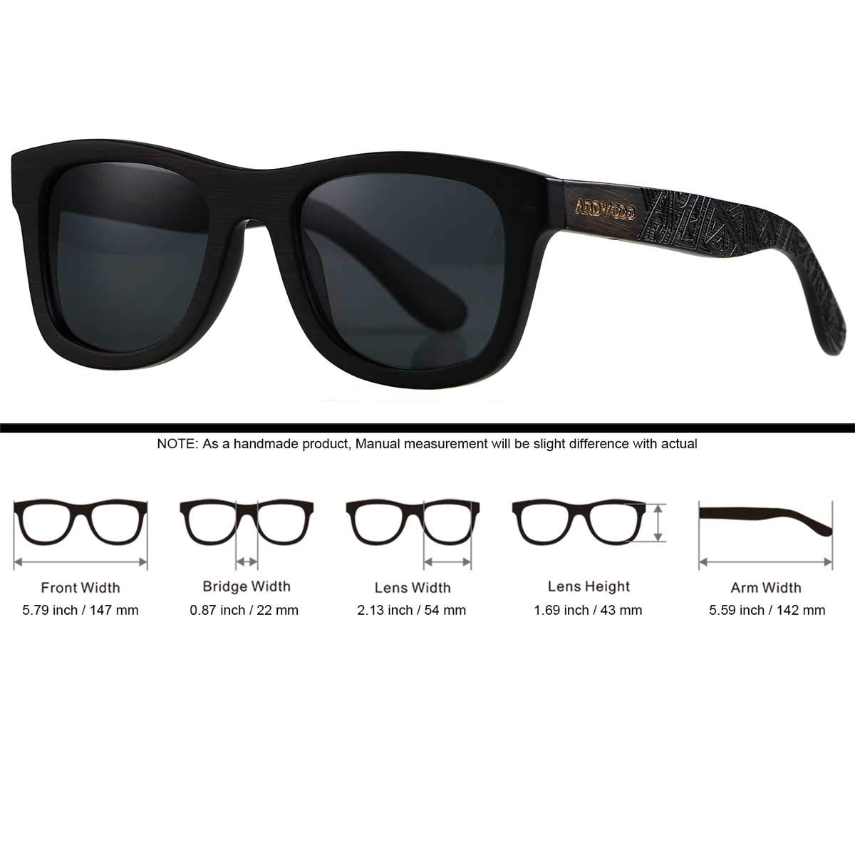 ANDWOOD Bamboo Sunglasses Floating for Men Women Wood Sunglass Wooden Frame Polarized Vintage Black Handmade