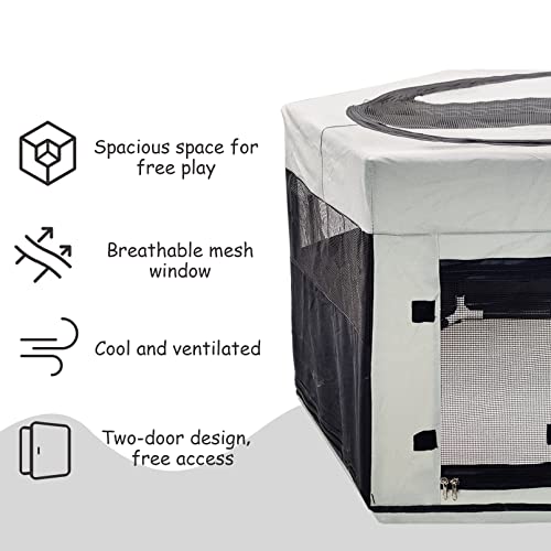 Hamiledyi Portable Pet Playpen Medium Size Foldable Bunny Playpens Outdoor Small Pet Cage Tent for Kitten Puppy Guinea Pig Rabbits Hamster Chinchillas(Grey)