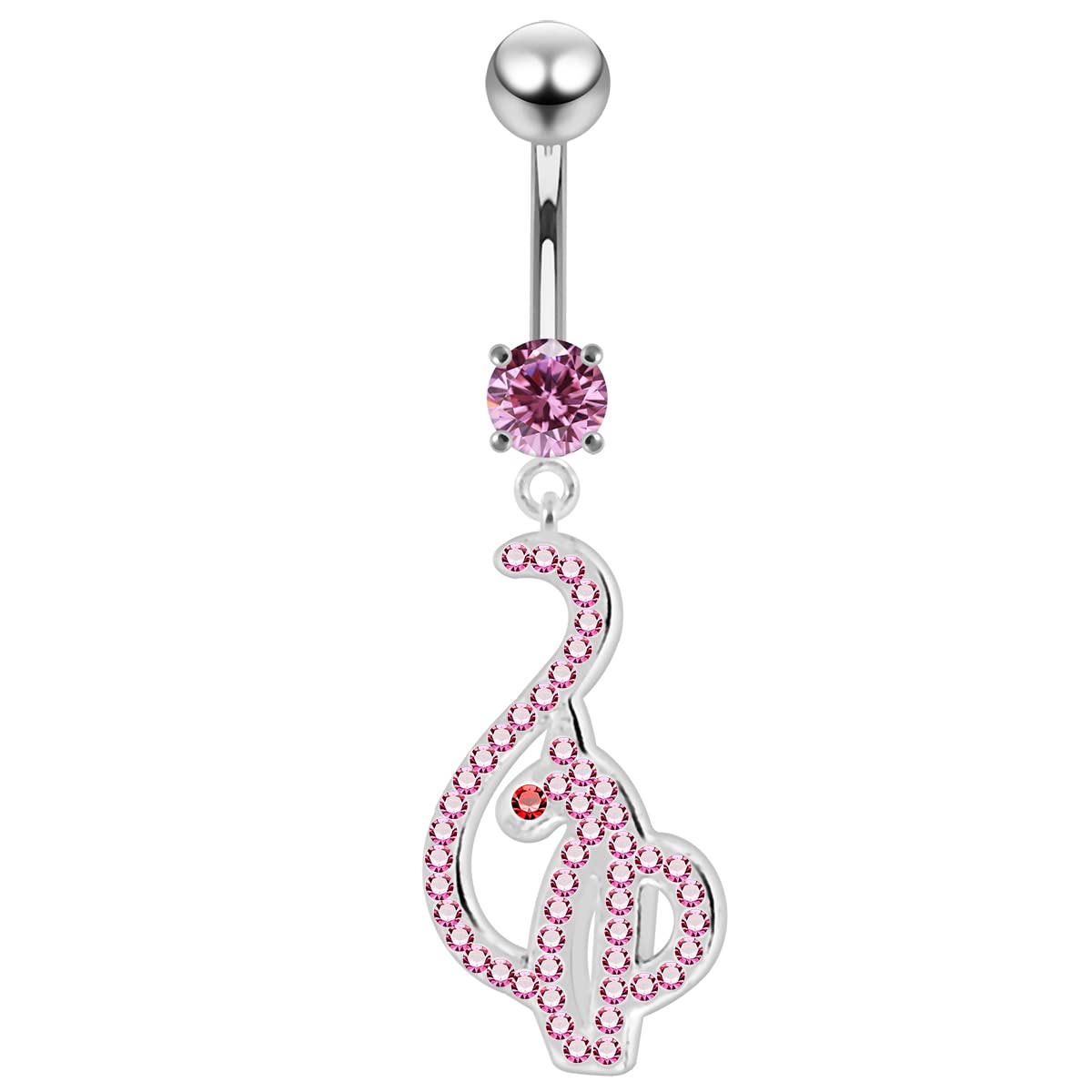 AtoZ Piercing Pink Crystal Stone Fancy Baby Phat Dangling 925 Sterling Silver with Stainless Steel Belly Button Rings