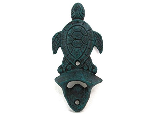 Hampton Nautical Seaworn Blue Cast Iron Wall Mounted Sea Turtle 6" Bottle Opener