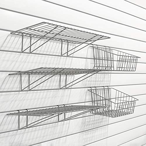 Proslat 11003 Garage Organizer Value Pack with 3 Shelves and 2 Steel Baskets, Designed for Proslat PVC Slatwall Chrome