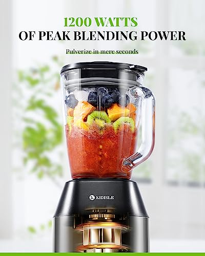 KIDISLE Professional Blenders for Kitchen, 1200W Powerful Smoothie Blender, 52oz Glass Jar for Shakes and Smoothies, Ice Crush, Frozen Fruit, Stainless Steel & Sliver