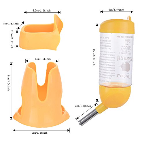 Hamster Automatic Water Bottle Drinking Feeder Dispenser Bottle 80ML with Food Feeder Station bowl Pet Container for Small Animals(Yellow)