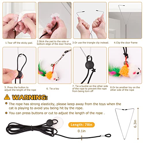 HOSFROLL Cat Toys, 2 Pack 3 in 1 Interactive Cat Toy for Indoor Cats with Sticky Super Suction Cup Detachable 10 Pcs Replacements Feathers Balls Mice 2 Wand Hanging Door Kitten Toys