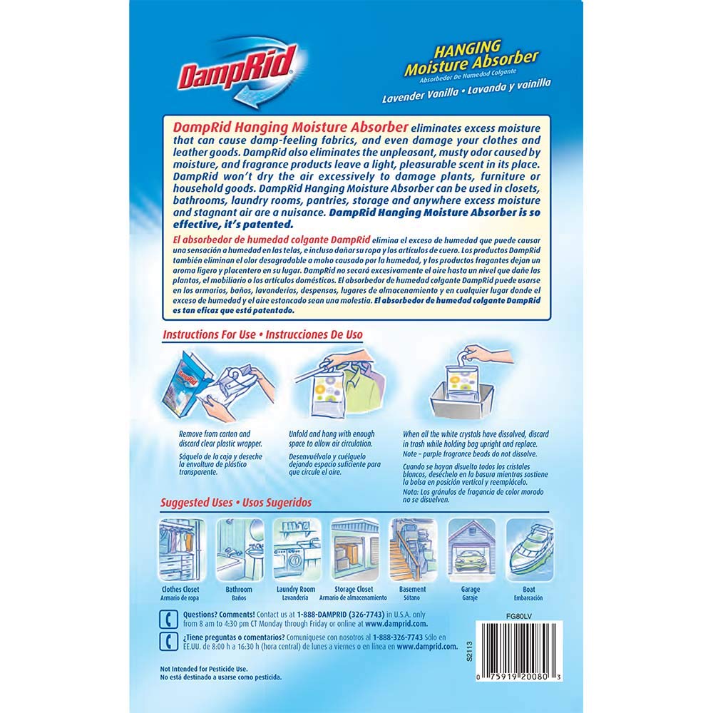 DampRid Lavender & Vanilla Hanging Moisture Absorber, 3 ct, 42 Ounce - 3 Boxes,, 3Count ()