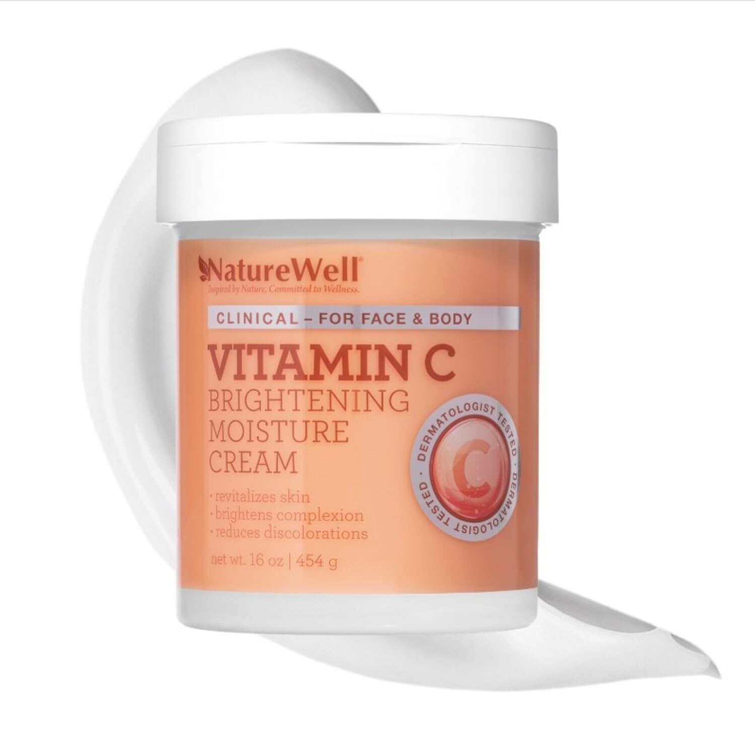 NATURE WELL Clinical Vitamin C Brightening Moisture Cream for Face & Body, Anti-Aging Skincare, Firming, Nourishing, Reduces Discoloration, Improves Overall Tone & Texture, Non-Greasy, 16 Oz