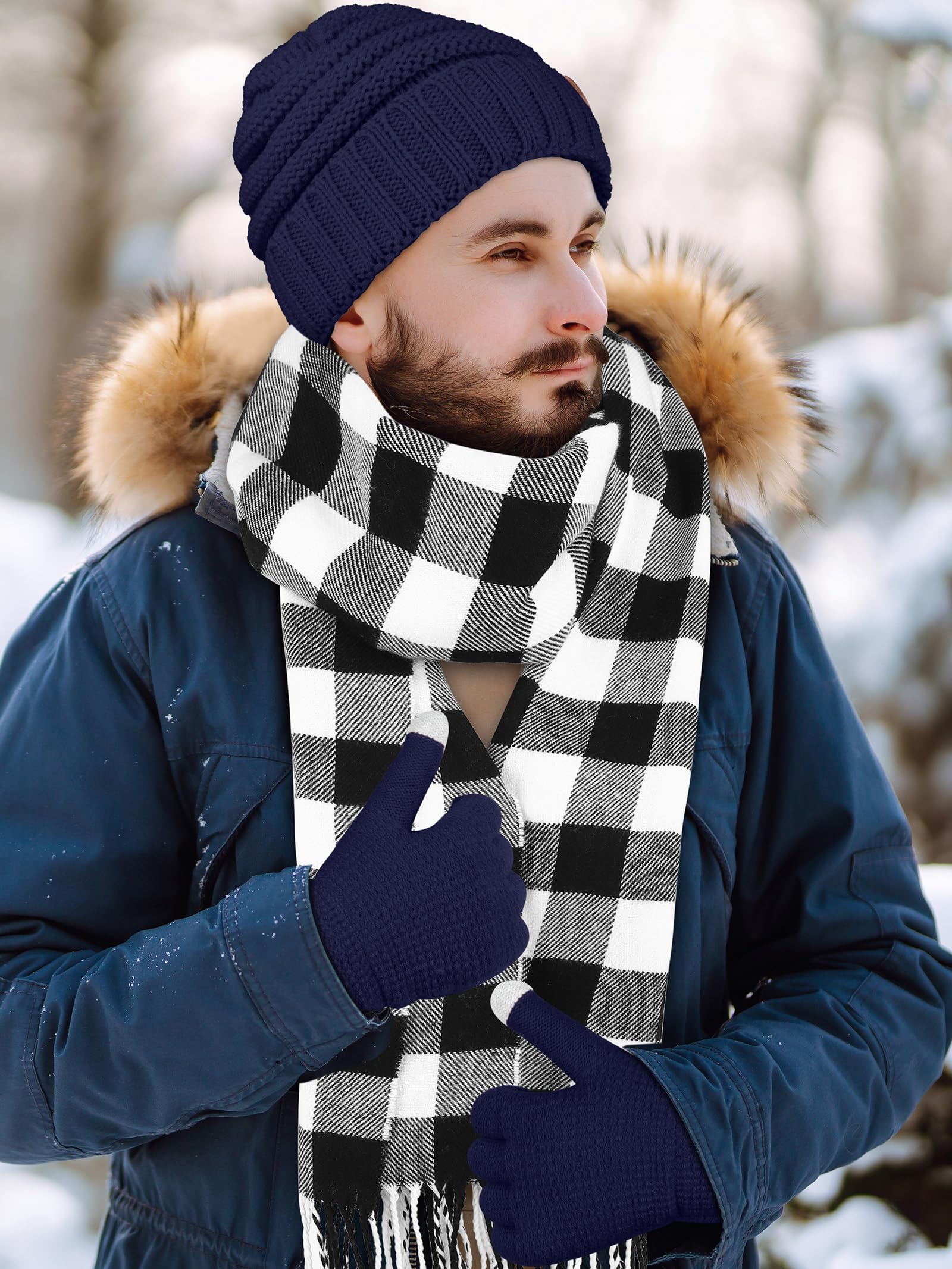 Aneco Winter Warm Knitted Scarf Beanie Hat and Gloves Set Men & Women's Soft Stretch Hat Scarf and Mitten Set