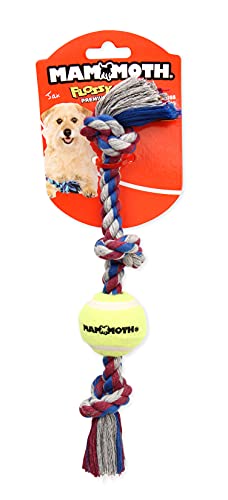 Mammoth Flossy Chews Color 3 Knot Tug w/Mini Tennis Ball β Premium Cotton-Poly Tug Toy for Dogs β Interactive β Rope Dog Toy for Small Dogs - Mini 11β