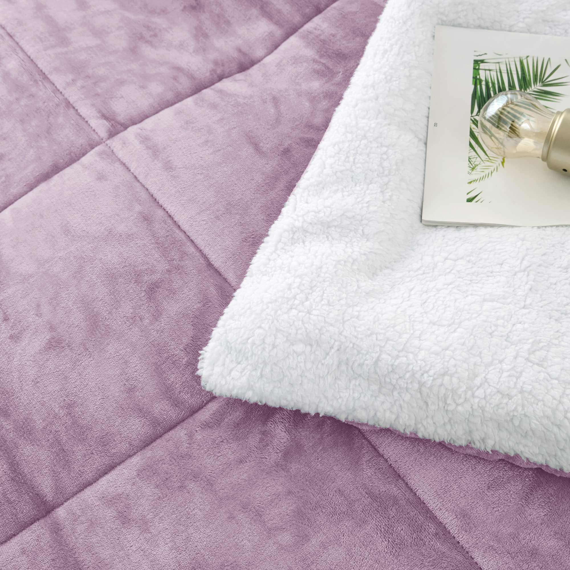 Lavender Purple Fuzzy Sherpa Comforter Set Full Queen Size, Soft Fall Winter All Season Girls Bedding Comforter Sets 3 Piece (1 Comforter and 2 Pillow Shams)