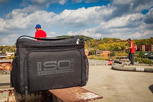 Isolator Fitness 6 Meal ISOCUBE Meal Prep Management Insulated Lunch Bag Cooler with 12 Stackable Meal Prep Containers, 3 ISOBRICKS, and Shoulder Strap - MADE IN USA (Blackout)
