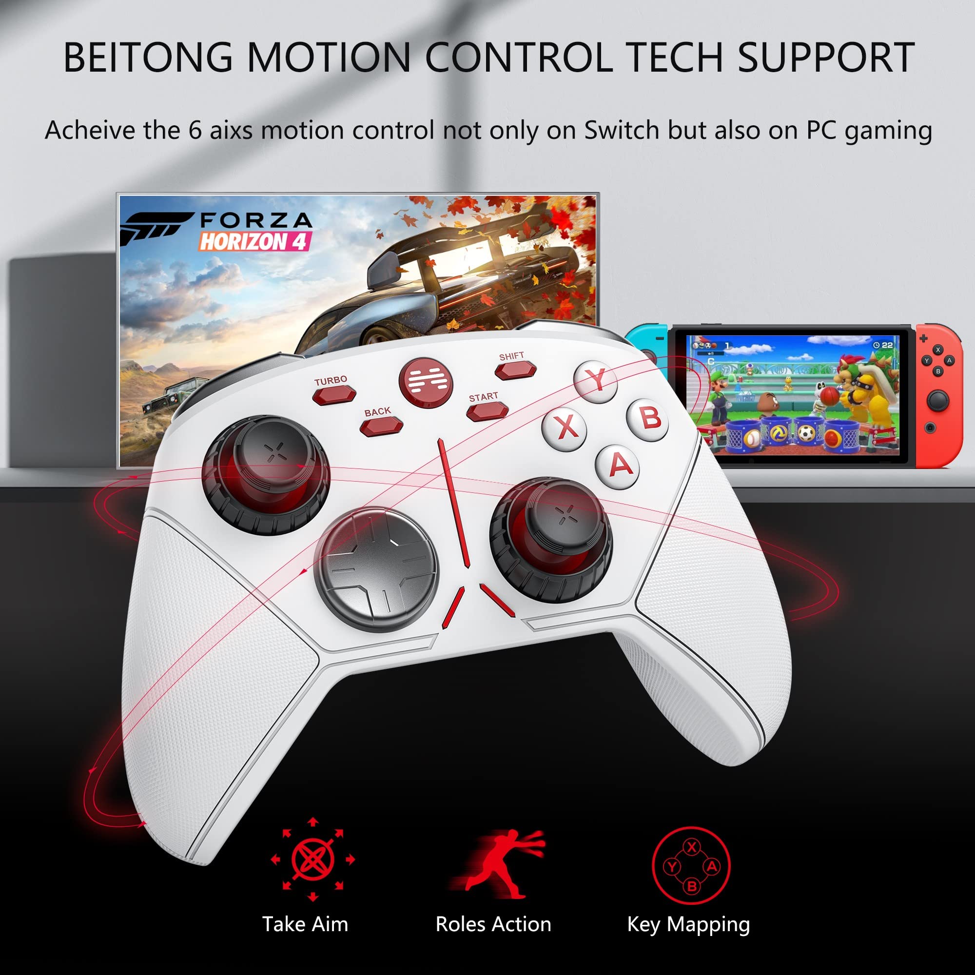 BEITONG Asura 3S PC Game Controller Wireless Gamepad For Windows 7 8 10 11 Steam Switch,950 mAh/Anti-wear Joystick Sensitivity Adjust Instant/Mechanic Keys/Trigger Locks/Modulary (White)