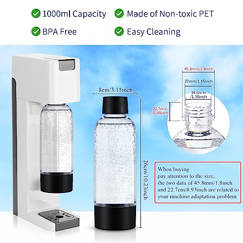 meekoo 4 Pcs Soda Carbonating Bottles Clear Soda Maker Bottle Plastic Soda Bottle Compatible with Soda Drinkmate Soda Maker for Kitchen Home Party Carbonated Drinks Beverages (1 Liter)