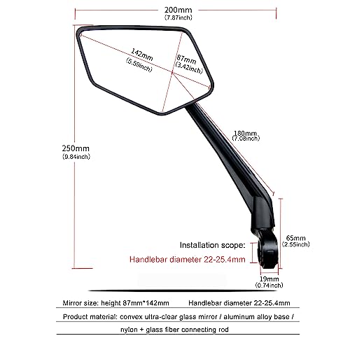 DRCKHROS Handlebar Bike Mirror E-bikes Mirrors Safe Clear Glass Mirrors, Anti-Shake 360° Rotatable High-Definition Shockproof Explosion-Proof Wide-angle Bicycle Rear View Mirror …